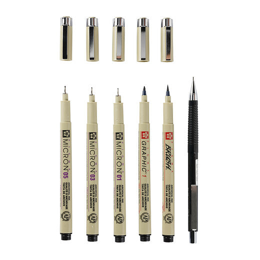 Sakura Pigma Micron fineliner Manga set | 6 sizes, black – Royal Talens