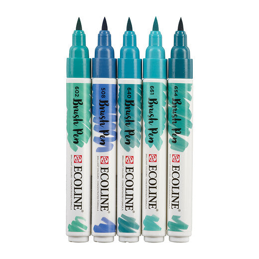 Ecoline Brush Pen set Green Blue | 5 colours – Royal Talens