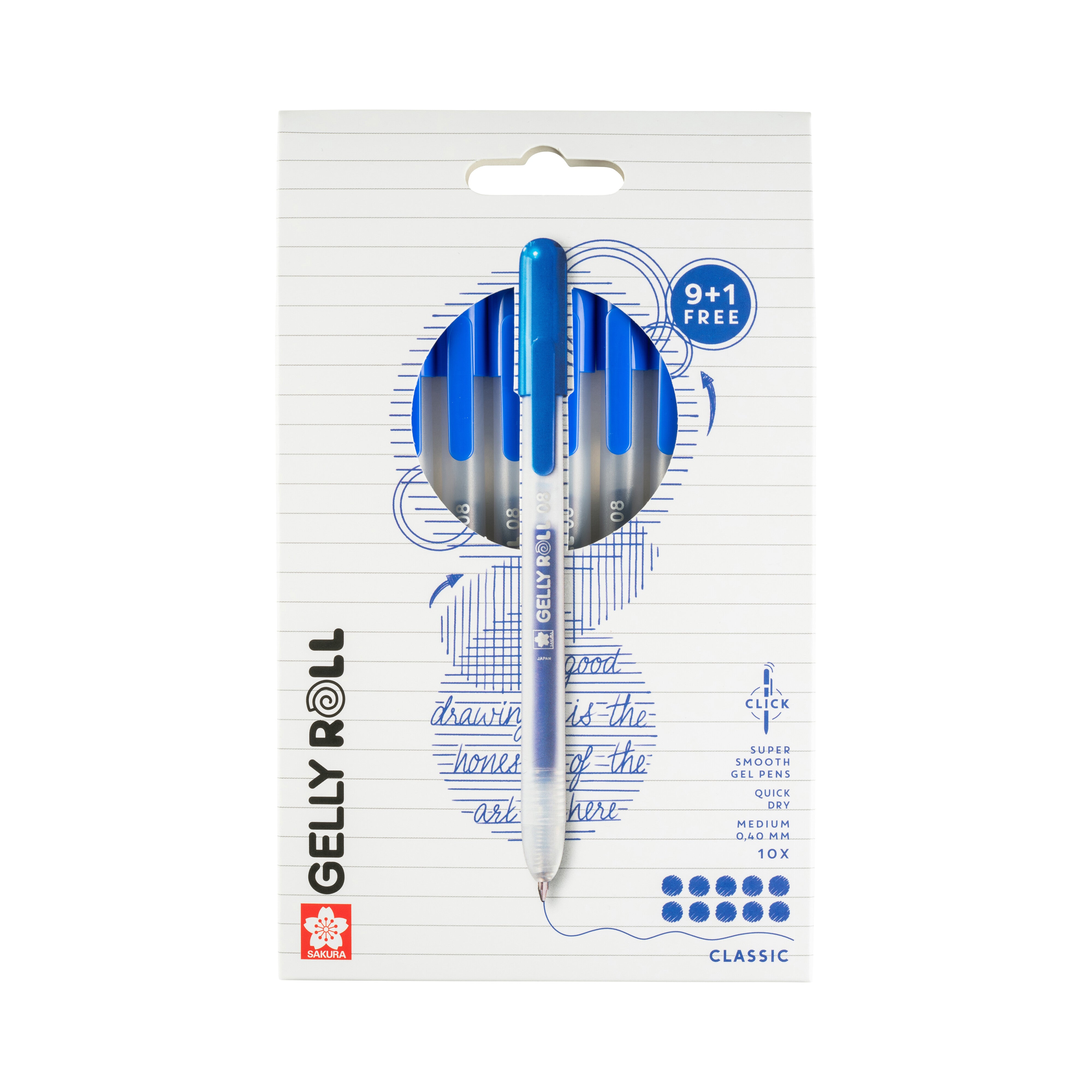 Sakura Gelly Roll Classic Retractable Gel Pens, 10-Pack Blue (9 + 1 fo ...