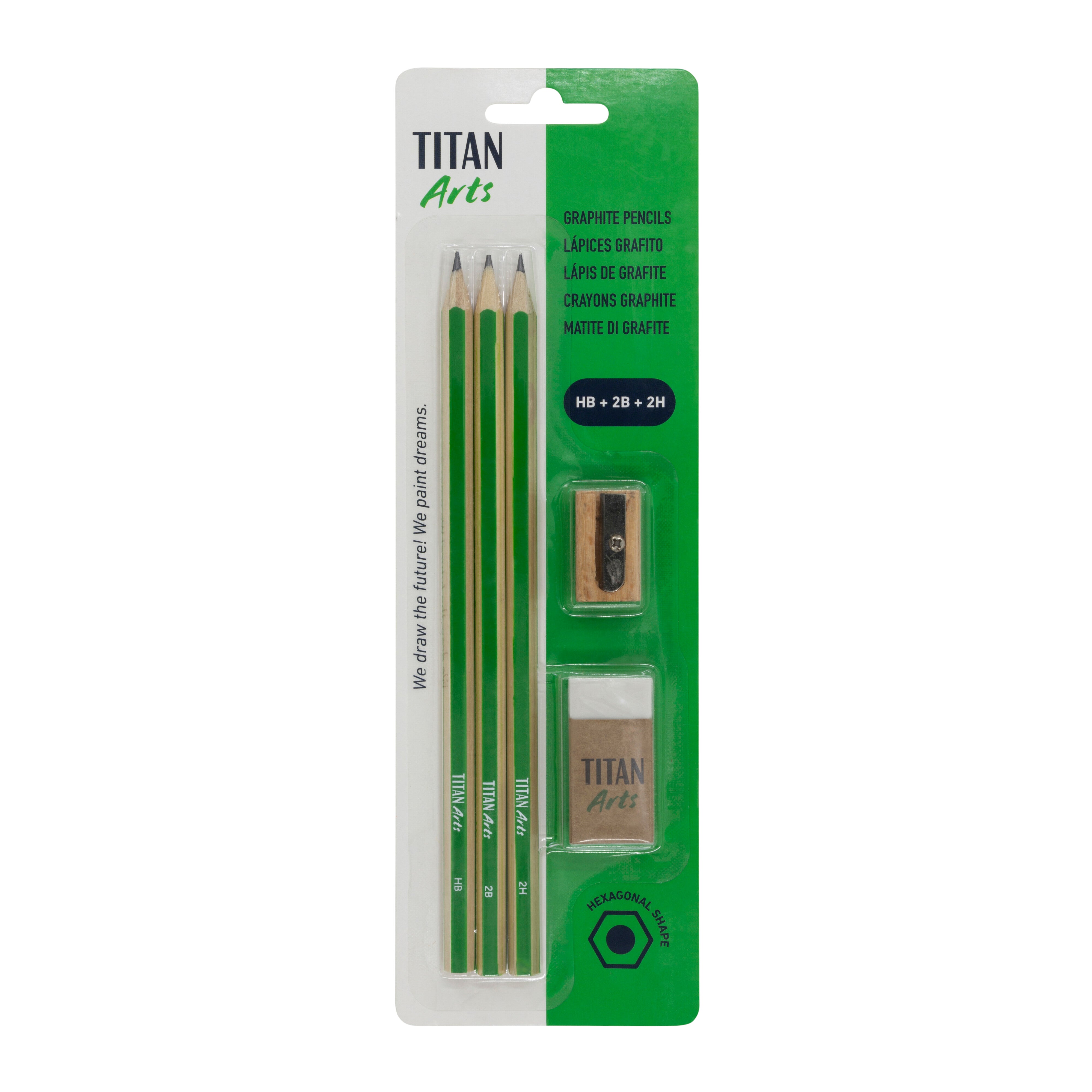 TITAN Arts 3 Graphite Pencils (HB - 2H - 2B) + Eraser + Sharpener ...